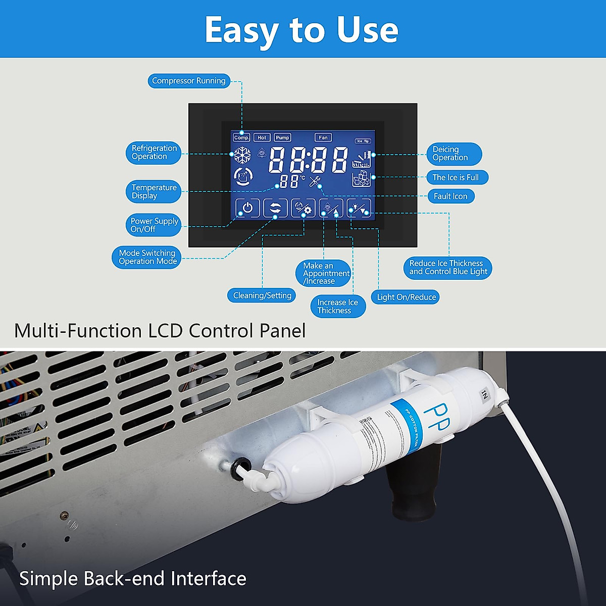 Towallmark Commercial Ice Maker 440lbs/24H, Stainless Steel Under Counter ice Machine with 40L Ice Storage Capacity, 8 * 20 Ice Cube Freestanding Ice Maker