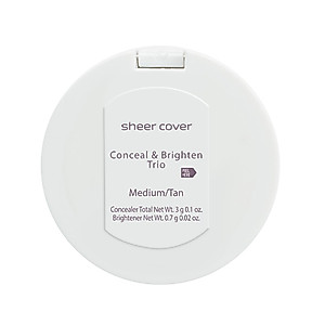 Sheer Cover Studio – Conceal and Brighten Highlight Trio – Two-Toned Concealers – Shimmering Highlighter – Medium/Tan Shade – With FREE Concealer Brush – 3 Grams