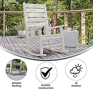 Flash Furniture Manchester Commercial Grade Outdoor Rocking Chair, All-Weather HDPE Indoor/Outdoor Rocker, White