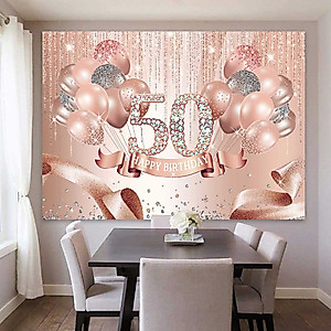 Sensfun Happy 50th Birthday Backdrop Rose Gold Diamonds Fabulous 50th Birthday Background Glitter Balloons Fifty Years Old Age Women Birthday Party Banner Decorations Supplies 7x5ft