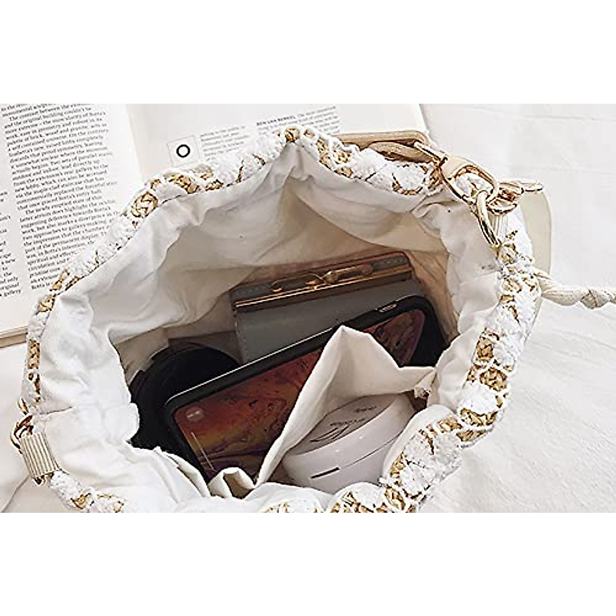 Straw Bags for Women Hand-woven Bucket Straw Bag Small Straw Tote Summer Beach bag