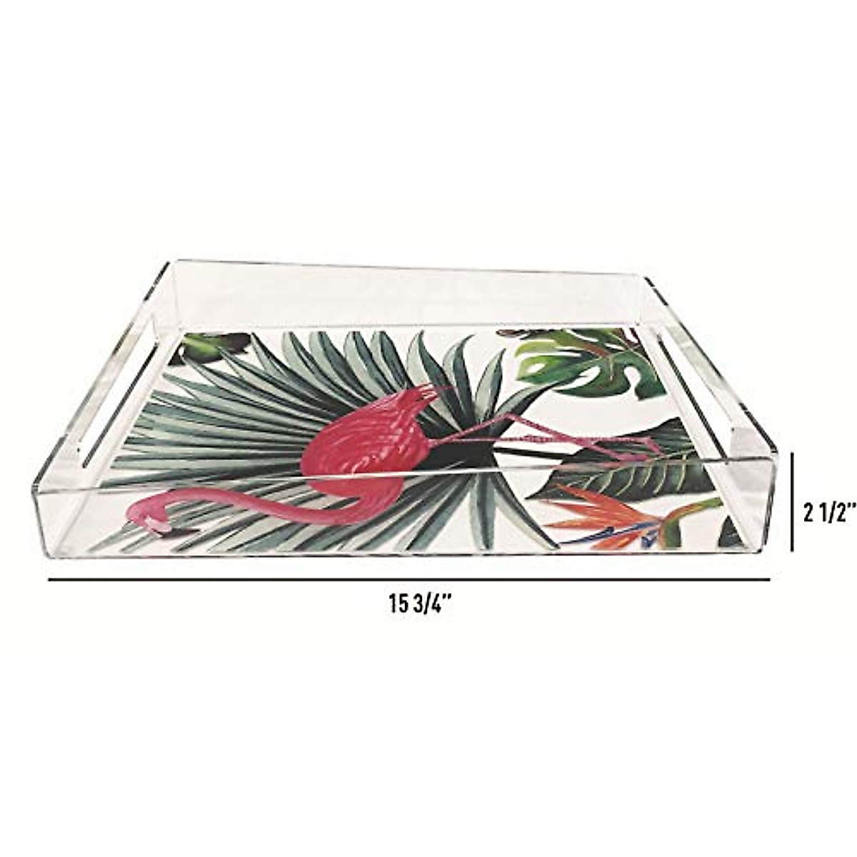 Idea Design Studio Clear Acrylic Animal Print Decorative Serving Tray (Flamingo, Large, 15.75 x 12 x 2.5 Inches)