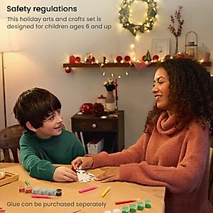 Arteza Kids Wooden Christmas Ornaments, 21 Blank Cut-Out Christmas Decorations, Over 200 Pieces, Includes Paint, Markers, Brushes, and Accessories, Craft Supplies for Kids’ After School Activities