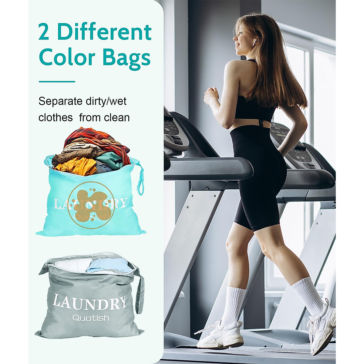 Quatish Travel laundry bags, 2 Pack Laundry Bag Travel, Portable Wet Bag Dirty Clothes Travel Bag, Washable and Small Laundry Bag with Handles, Travel Size Toiletries for Gym, Camping