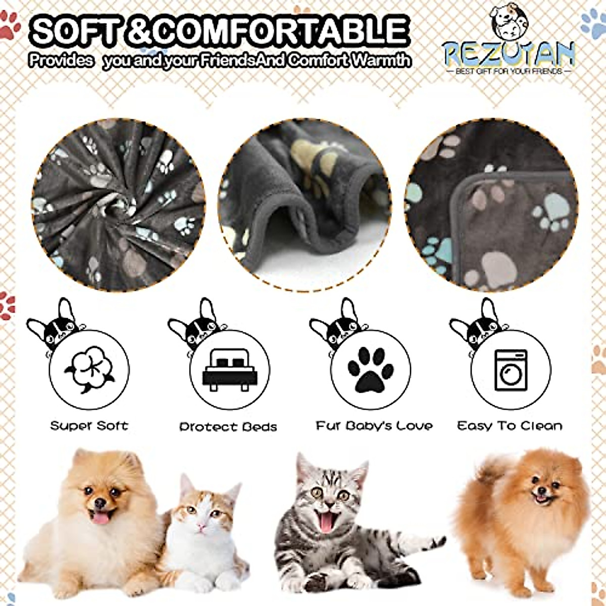 1 Pack 3 Blankets for Dogs Blankets for Large Dogs Medium Dog Blanket Super Soft Fluffy Premium Fleece Pet Blanket Flannel Throw for Dog Puppy Cat Paw Blanket，Gray，41x31inch