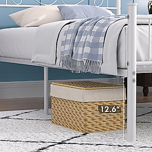 VECELO Twin Size Bed Frame with Headboard, 14 Inch Metal Platform Mattress Foundation, No Box Spring Needed, Easy Assembly, 2 PCS, White