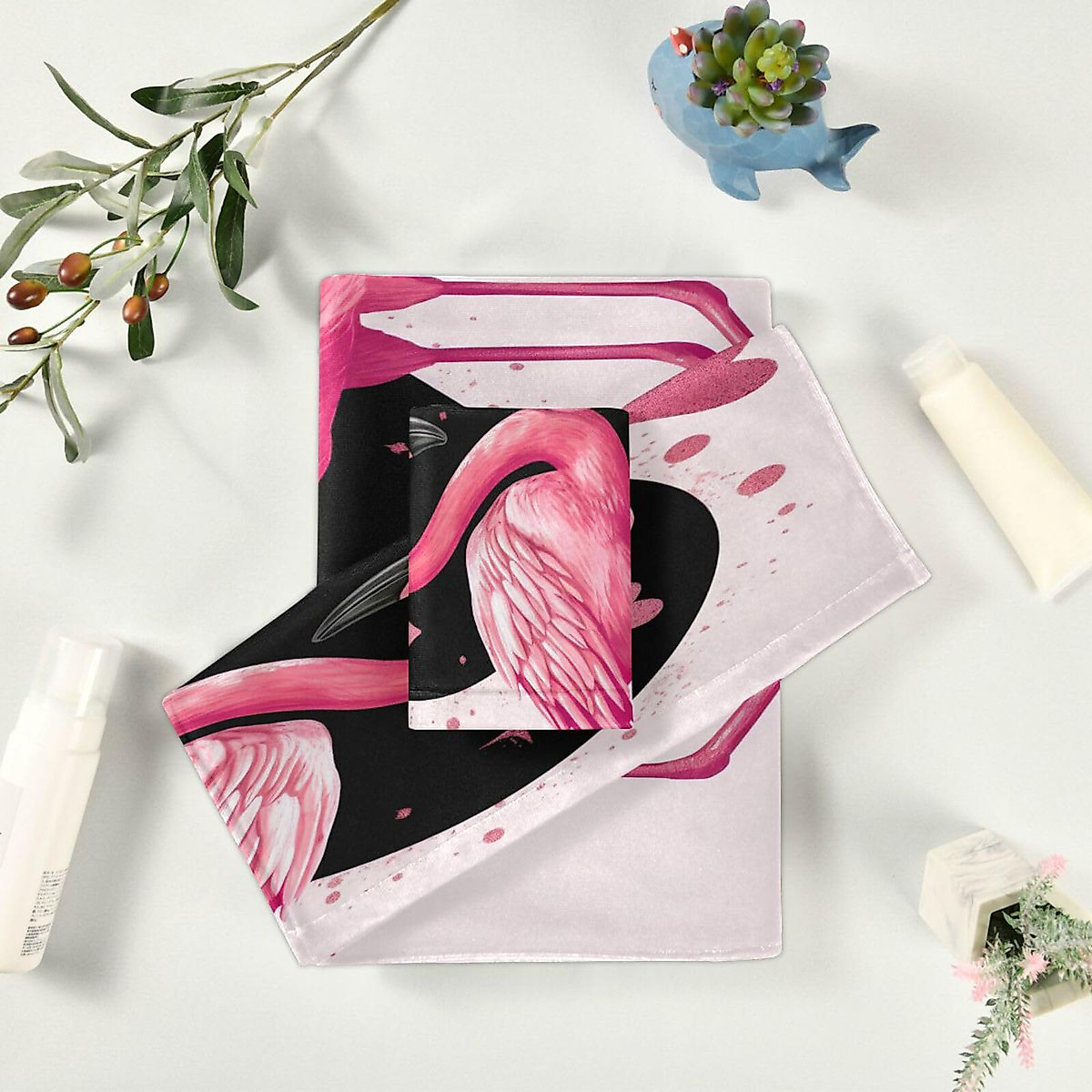 Flradish Pink Flamingos Lovers Towels 3 Pack Bath Towels for Bathroom Set Soft Cotton Highly Absorbent Lightweight & Quickdry Towel Set 1 Bath Towel,1 Hand Towel,1 Washclothe