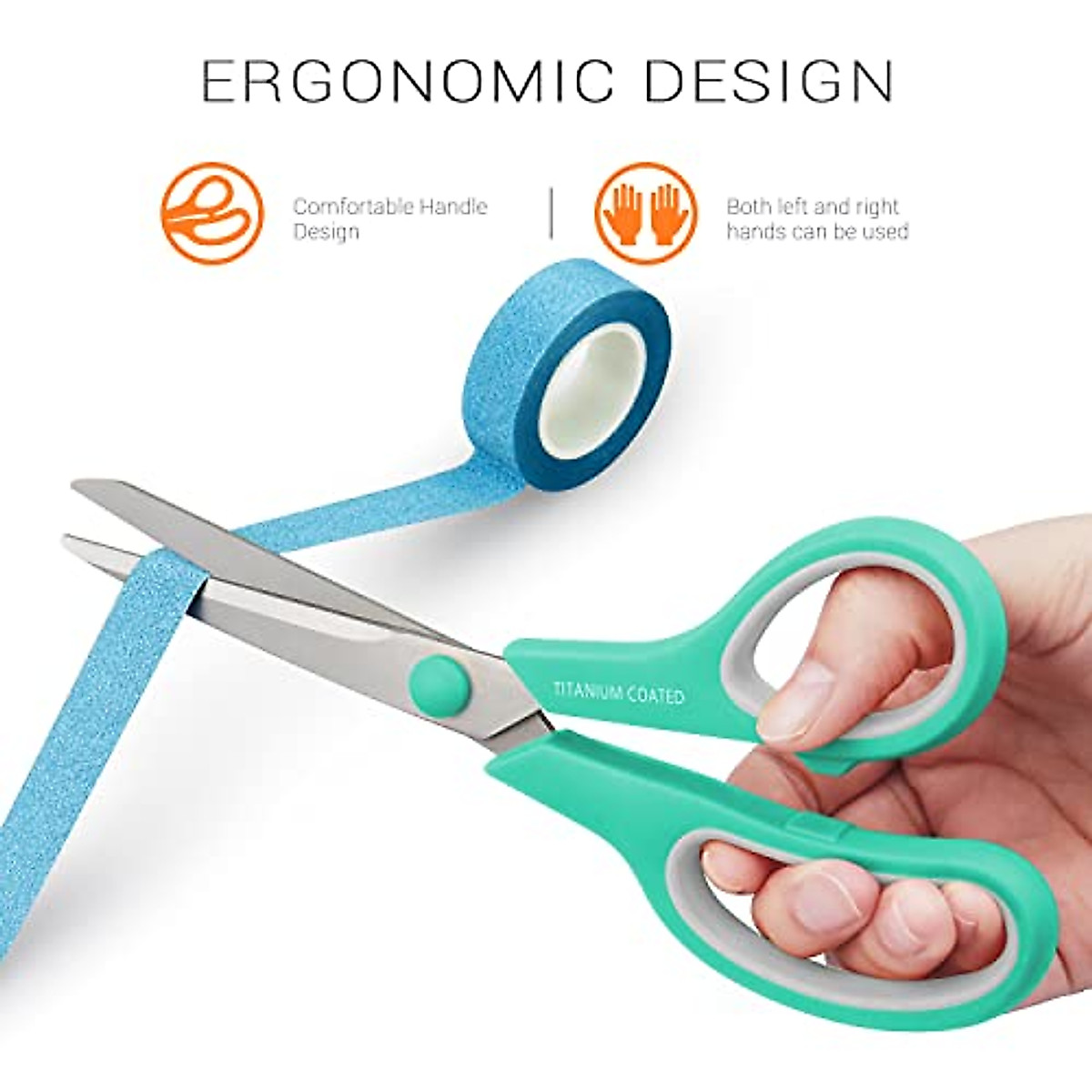 Scissors 8" Multipurpose Scissors Titanium Coated Sturdy Sharp Scissors Right/Left Handed Comfort-Grip Handles for Office Home School Sewing Fabric Craft Supplies Green/Gray