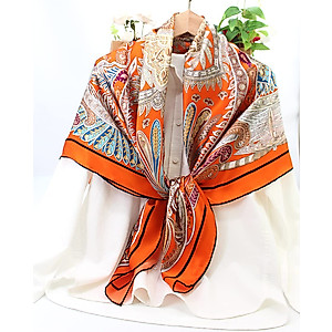 ANDANTINO 100% Pure Mulberry Silk Scarf 43" Large Square Lightweight Headscarf& Shawl–Women Hair Wraps-With Gift Packed (ORANGE)