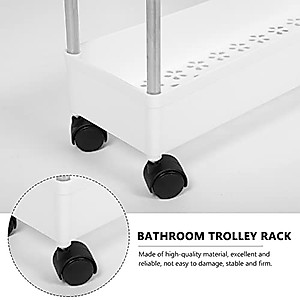 Bathroom Storage Cart Rolling Utility Cart Kitchen Trolley: Bath Storage Rack with Wheels 2 Tier Bathroom Organizers Mobile Shelving Unit Organizer for Bathroom Kitchen Slim Storage Cart