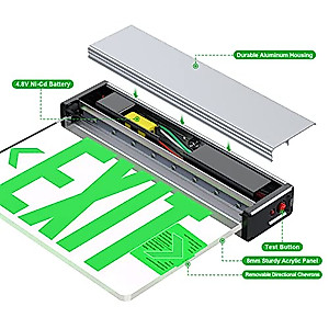 LED Edge Lit Exit Sign Aluminum Housing AC 120-347V Emergency Exit Light with Battery Backup Single Sided Acrylic Clear Panel Commercial Exit Signs, Top/Side/Wall Mount, UL Certified (2 Pack, Green)