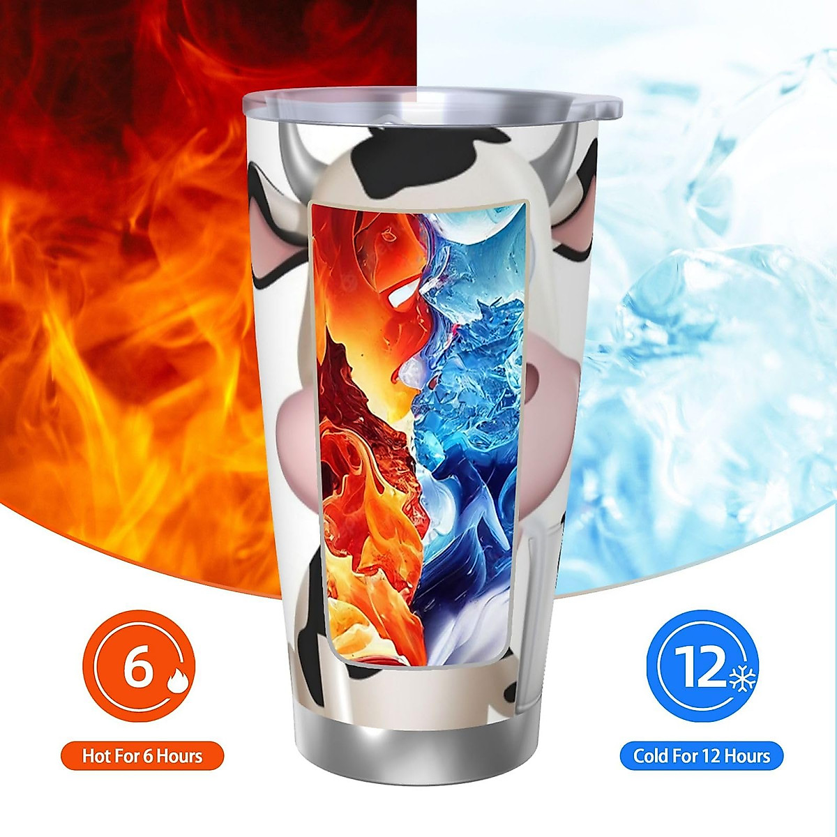 GDSHJKLW Cartoon Milk Cow Tumbler With Lid And Straw 20oz Stainless Steel Leakproof Travel Coffee Mug Double Wall Insulated Cup Gifts For Women Home Office