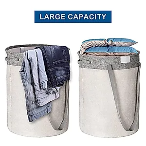 Laundry Hamper with lid, TEAYINGDE Laundry Basket with Handles Freestanding, Waterproof Folding Washing Bin, Collapsible Round Clothes Hamper for Bathroom Bedroom Dorm Organization Storage Grey