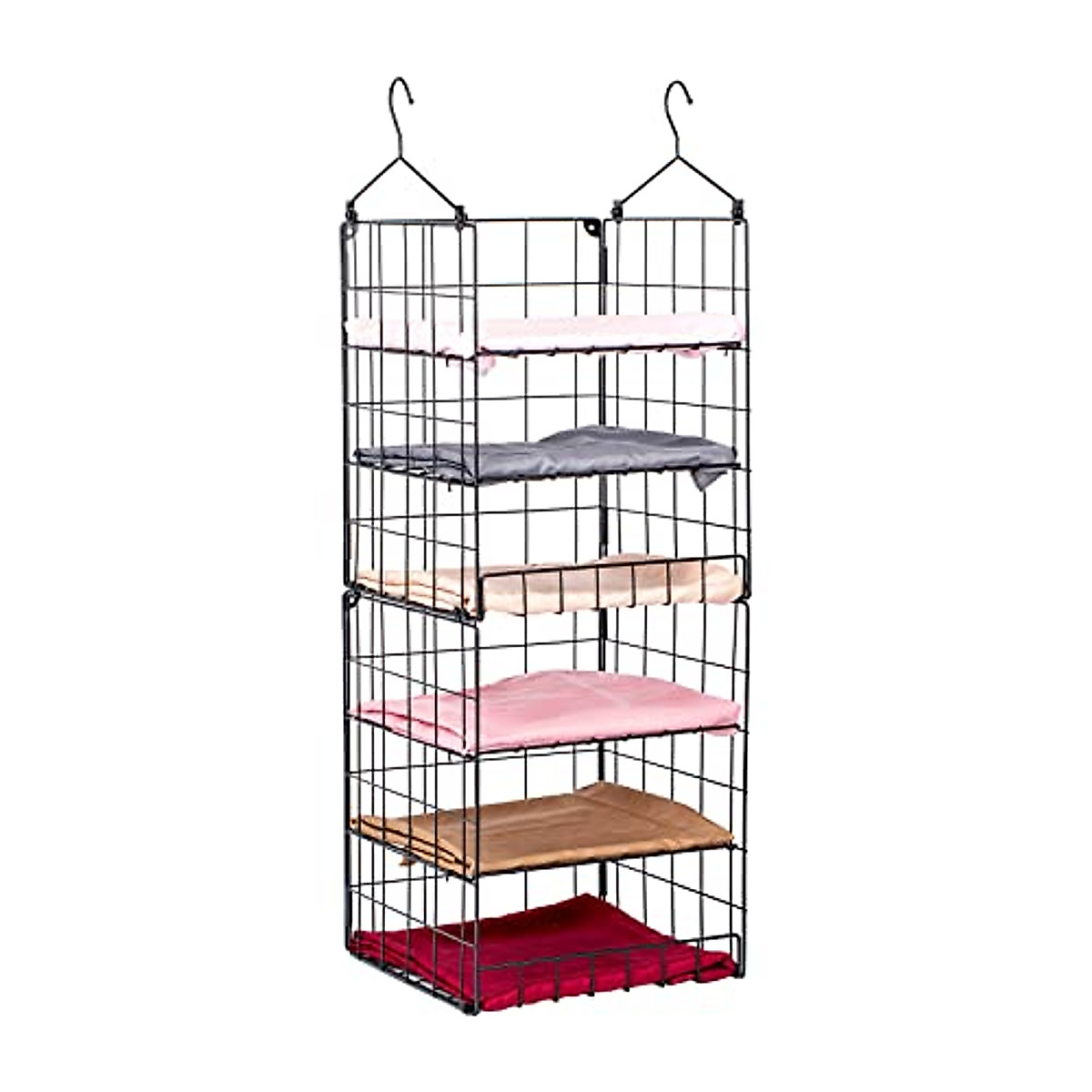 Glolaurge 6 Tier Hanging Closet Organizer and Storage, Closet Hanging Shelves with 2 Hooks, Metal Closet Shelf Organizer for Clothing, Sweaters, Handbags