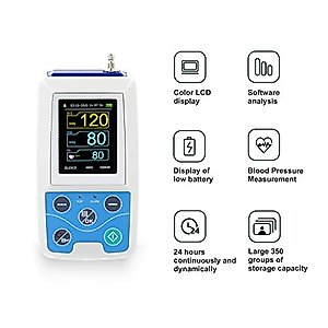 CONTEC ABPM50 Handheld 24hours Ambulatory Blood Pressure Monitor with PC Software for Continuous Monitoring NIBP USB Port with Three Cuffs