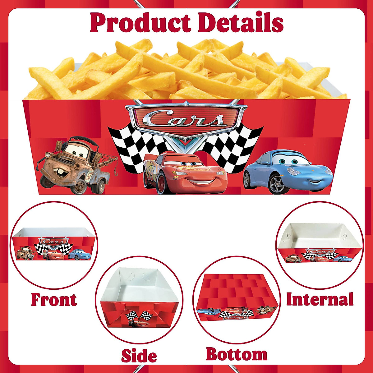 Cars Birthday Party Supplies, Cars Party Decorations, 24pcs Cars Paper Food Trays, Cars Party Favors Movie Snack Trays Hot Dog Popcorn