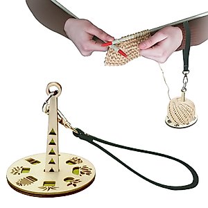 WOODOUNAI Portable Yarn Holder with Wrist Strap - Ultimate Yarn Organizer with Wrist Strap & Wooden Stand - Prevents Tangling for Effortless Crocheting and Knitting On-The-Go (Green)
