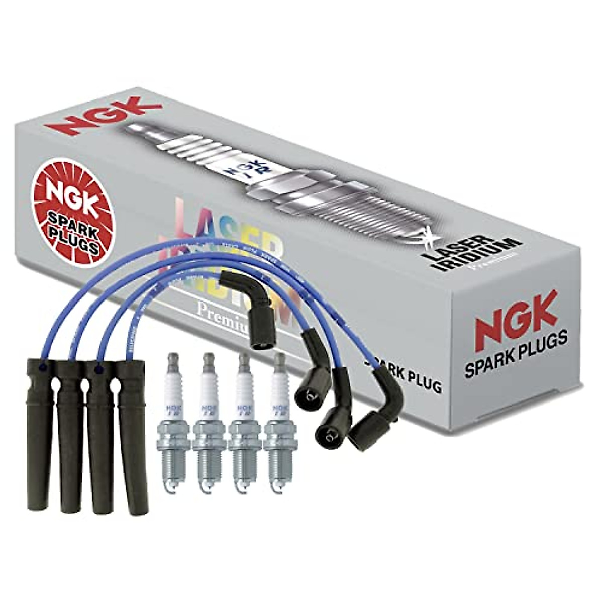 NGK Wire & 4 Laser Iridium Spark Plugs Kit For Daewoo Lanos 1.6 L4