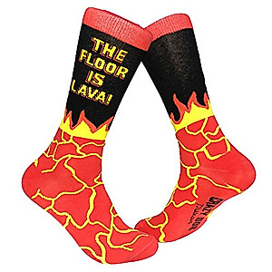 The Floor Is Lava Socks Funny Novelty Crazy Fun Gift for Him Sarcastic Saying (Red) - Mens (7-12)