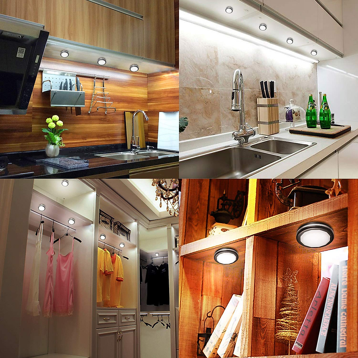 Bjour LED Puck Lights Color Changing Under Counter Lighting Battery Powered Stick On Lights Kitchen Cabinet Lights with Remote Control Black Under Cabinet Light RGB Closets Lights, 9 Pack