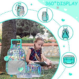 ZBAOGTW Rolling Backpack for Girls Kids Backpack with Wheels for Elementary Kindergarten Girls Wheeled Backpack Carry on Luggage Rolling Backpack with Lunch Bag