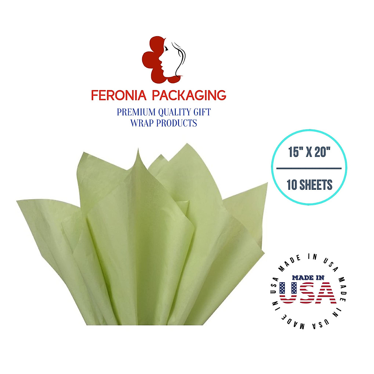 Feronia packaging Sage Tissue Paper Squares, Bulk 10 Sheets, Premium Gift Wrap and Art Supplies for Birthdays, Holidays, or Presents, Large 15 Inch x 20 Inch Made in USA