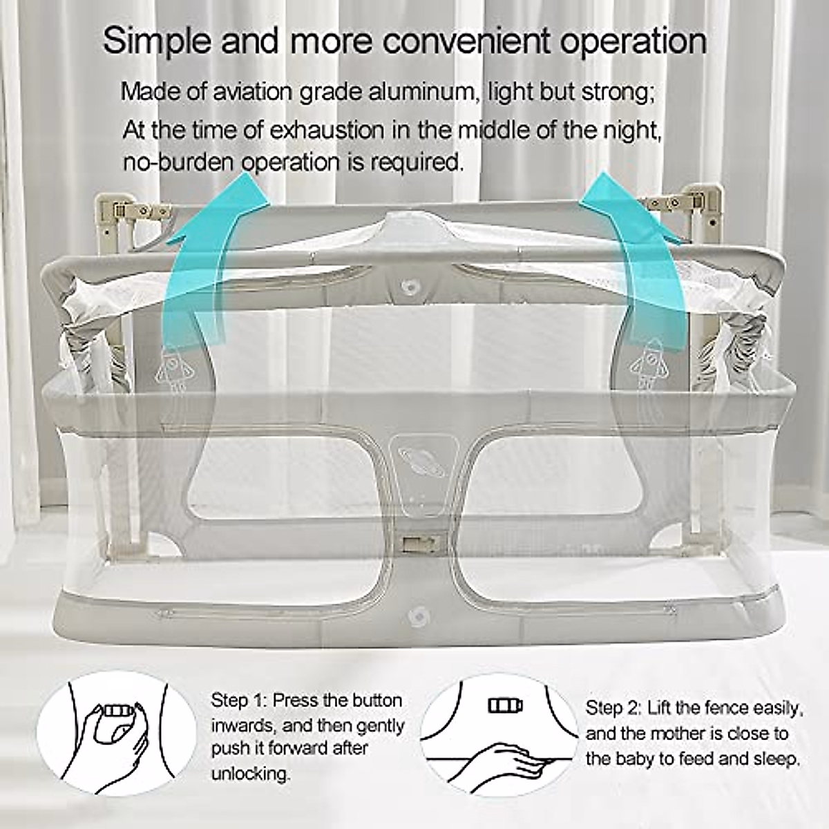 Baby Bedside Sleeper, 3 in 1 Folding Portable Crib, breathable and visible mesh window, soft washable liner cover and sturdy aluminum alloy,Easy to Assemble, baby bassinets bedside sleeper Stationary