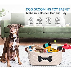 Morezi Cotton Rope Dog Toy Basket with Handle, Large Dog bin, Puppy Kitty Bed, Dog Toy Basket - Perfect for Carry pet Toys, Blankets, leashes, chew Toys, Diapers - Beige