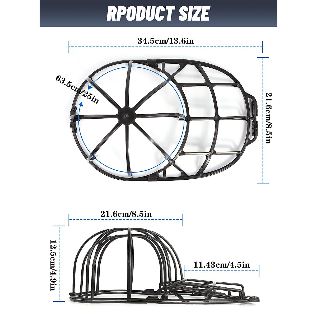 4 Pack Baseball Hat Washer Caps,Hat Cleaner Fit for Adult/Kid's Ball Hat Washer Frame Cage,Hat Protector Racks for Washing Machine（2 White 2 Black）
