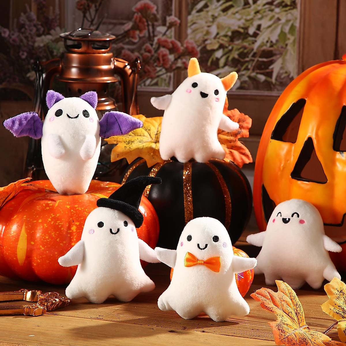 Aoriher 15 Pcs Halloween Plush Toys Ghost Plush Toy Halloween Stuffed Animal 3.94 Inch Small Ghost Plush Keychain Stuffed Toys for Halloween Birthday Party Favors Goodie Bag Fillers