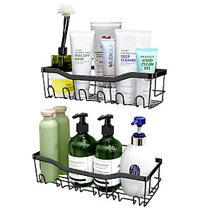 Sevlaz Shower Caddy Hanging, Adhesive Bathroom Organizers and Storage for Inside Shower, Black Rustproof Large Capacity Shower Shelves for Bathroom & Apartment