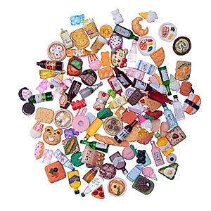Neakomuki Dollhouse Accessories 108pcs Miniature Food Sets Mini Drinks Cakes Breads Things for Doll House Kitchen Decoration (Dessert)