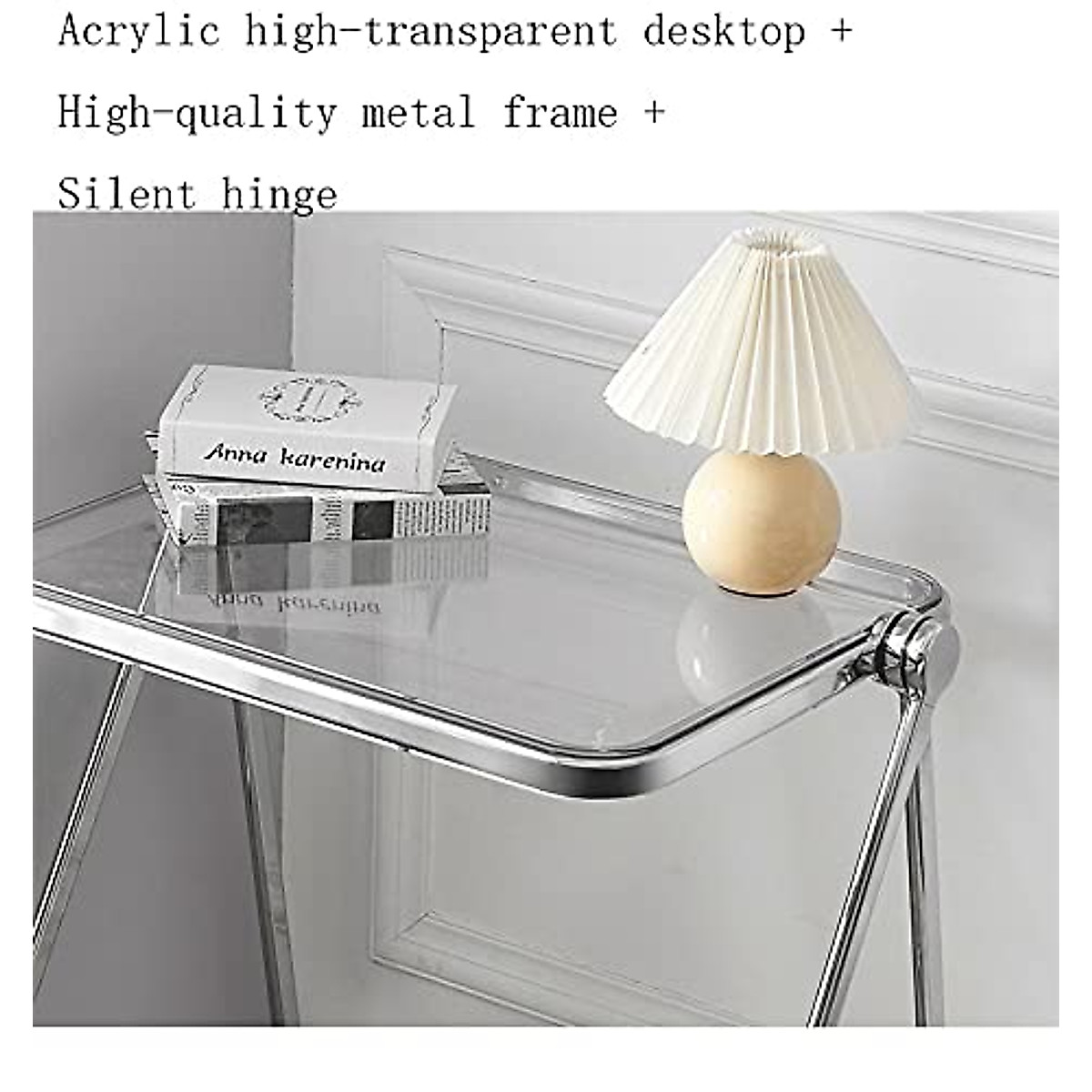 Byjccar Transparent Acrylic Folding Table Portable Small Desk Medieval Bedroom Computer Desk Sofa Side Table (Table, Transparent Desktop)