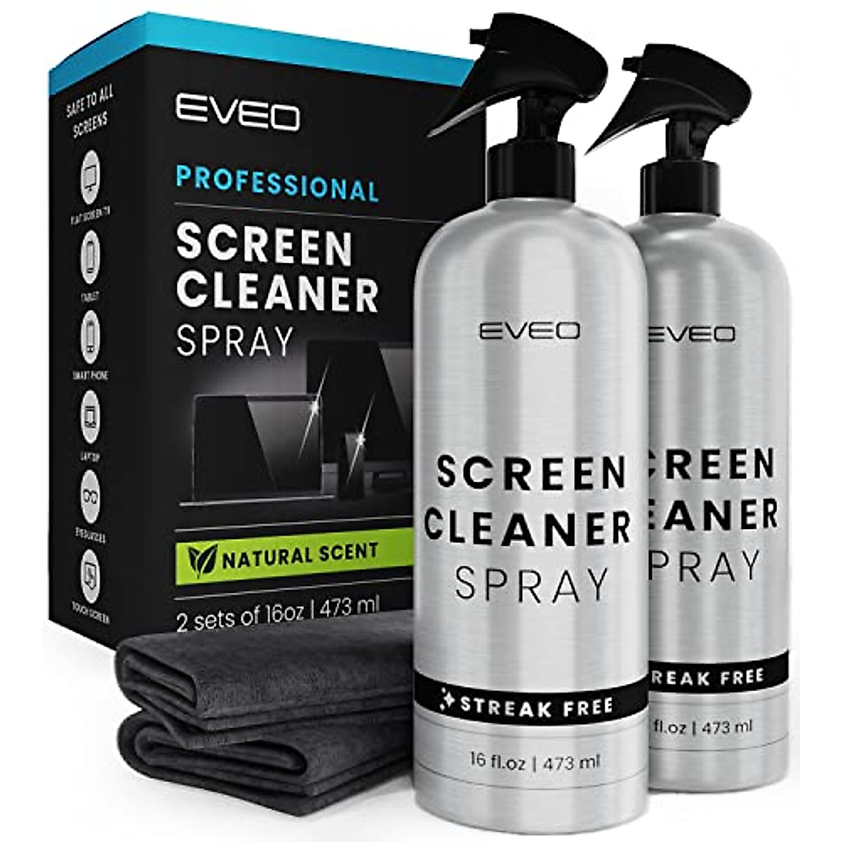 Screen Cleaner PRO Spray (16oz x 2 Pack) - for TV Screen Cleaner, Computer Screen Cleaner Laptop, Phone, Ipad - Computer Cleaning kit Electronic Cleaner - HQ Microfiber Cloth Included, Large Bottle