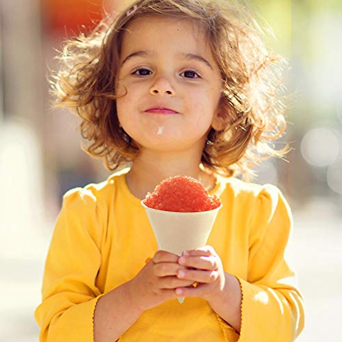 AQUEENLY 100 Snow Cone Cups, Wax Coated Leakproof Cone Paper Cups for Slush, Shaved Ice, Water - 6OZ, White