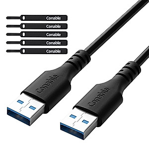 Short USB to USB Cable 2 Feet, USB 3.0 Male to Male Cord, Type A 5Gbps Data Transfer Cable for Hard Drive, Laptop, DVD Player, USB 3.0 Hub, Monitor, Camera, Set Up Box with 5 pcs Cable Ties- 2 ft
