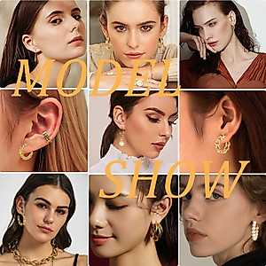 21Pairs Gold Pearl Earrings Set for Women Girls, Fashion Chain Link Hoop Stud Drop Dangle Earrings Jewelry for Birthday Party Christmas Jewelry Presents, Paperclip Hypoallergenic Earrings