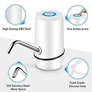 5 Gallon Water Dispenser, Electric Drinking Water Pump Automatic Portable Water Jug Pump for 5 Gallon Bottle - White