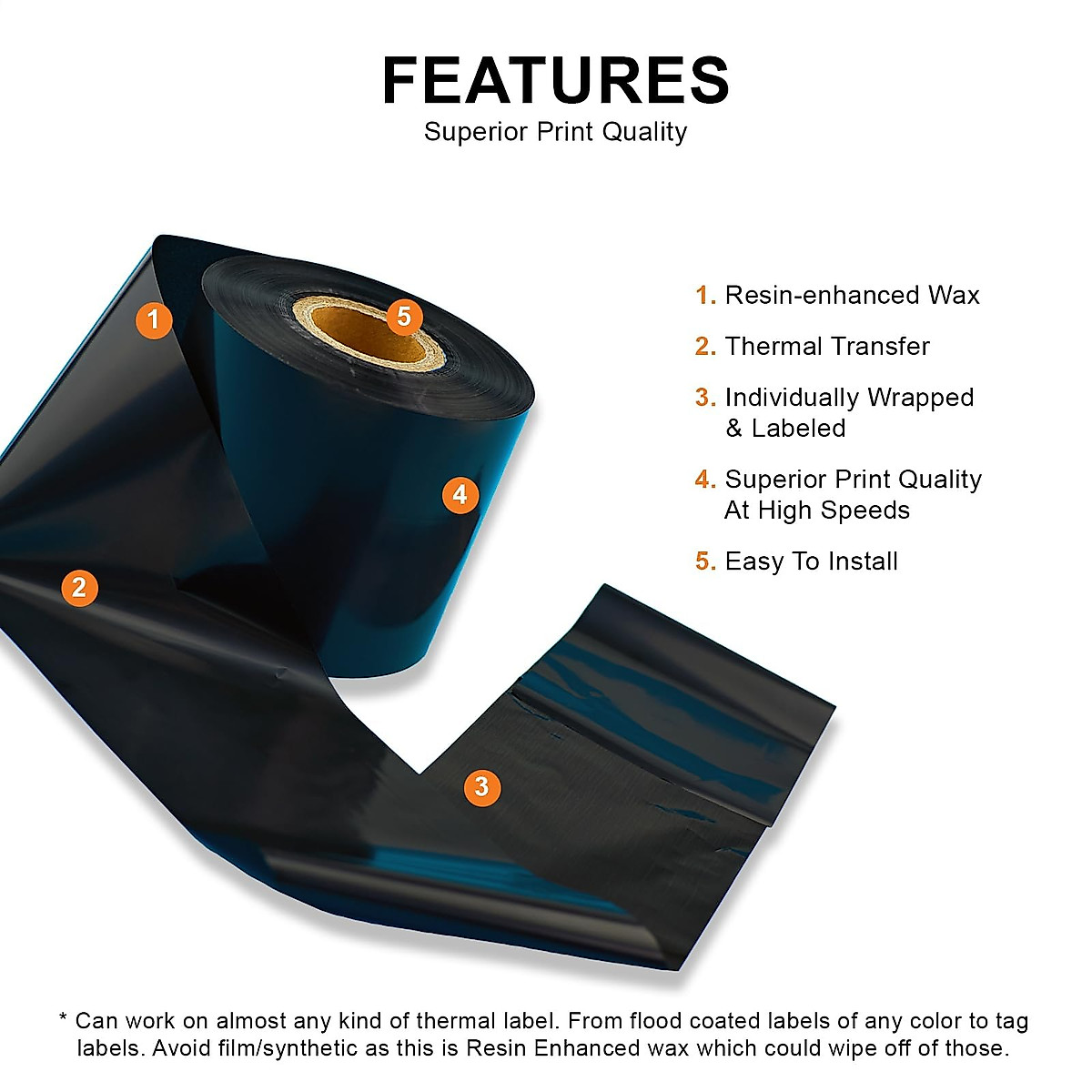 AVG Packaging Supplies 24-Rolls of Brand Name Compatible Thermal Transfer Printer Ribbon 4.33" x 1476'/110mm x 450m Black Standard Resin-Enhanced Wax Ribbons. Free and Same Day Shipping.