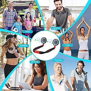 Howkes Handheld and Neck Fans, 2 in 1 Hand and Wearable Fan, 4000 mAh Battery, USB Charge, 3 Speed with Display Screen, (Black Red)