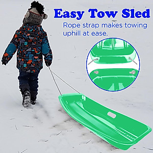 Slippery Racer Downhill Sprinter Flexible Kids Toddler Plastic Cold-Resistant Toboggan Snow Sled with Pull Rope and Handles -35 Inch (GREEN)