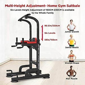 KDFJ Power Tower with Bench, Pull Up Bar Dip Station, Height Adjustable Pull Up Tower for Home Gym Strength Training Exercise Workout Equipment-S3