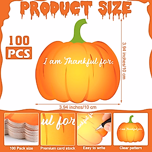 Qilery 100 Pcs Thanksgiving Thankful for Fill in Gratitude Cards Thankful for Table Place Cards Pumpkin Fall Paper Cutouts for Thanksgiving Harvest Orange Party Catering Events Dinning Party Favors