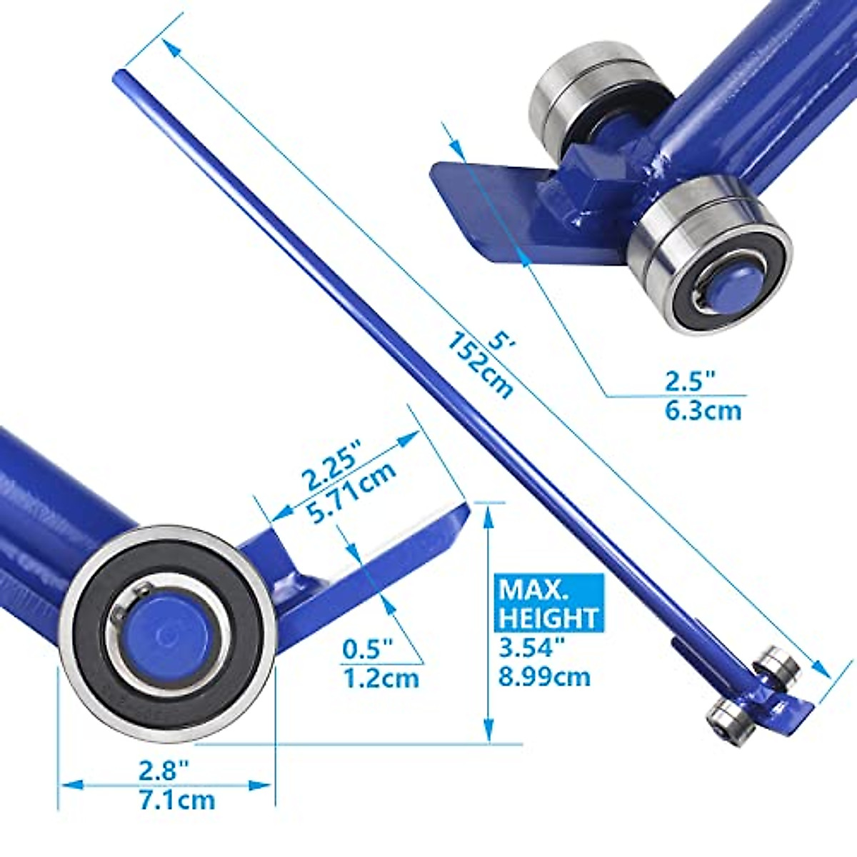KARRYTON Pry Lever Bar 5T/11000LBS Load Capacity, 5FT Length Steel Handle Prylever Bar with Wheels for Heavy Duty Equipment Handling,Great Hand Tool with Four Industrial Bearings (5T-5FT)