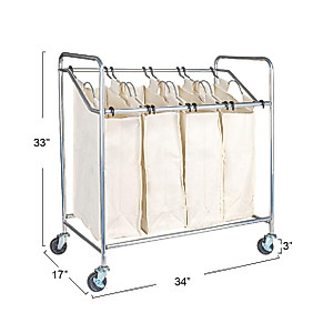 Household Essentials Four Bag Laundry Sorter, Chrome Finish