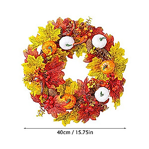 Fall Front Door Wreath Thanksgiving Winter, Halloween Wreaths for Front Door Autumn Festival Wedding Silk Vine Welcome Sign Flower Colorful Grain Yellow Wreaths Pinecones