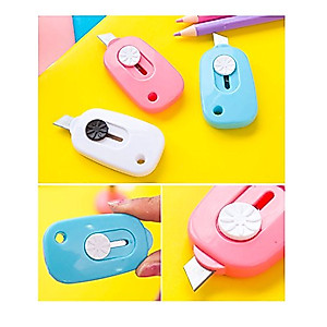 TEKEFT Pack of 8 Mini Retractable Utility Knife Box Cutter Letter Opener, Random Color