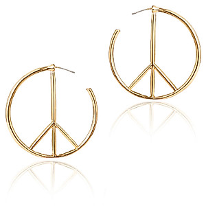 JinYu Peace Sign Symbol Geometric Stud Earrings Jewelry Minimalist Big Round Hoop Statement Earrings for Women (Gold)
