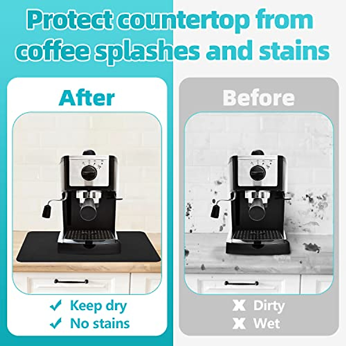 Coffee Maker Mat for Countertops: Coffee Mat Absorbent Coffee Bar Mat for Kitchen Hide Stain Rubber Backed, 12" X 17" Coffee Bar Accessories Fit Under Coffee Machine Coffee Pot Appliance Mats (Black)
