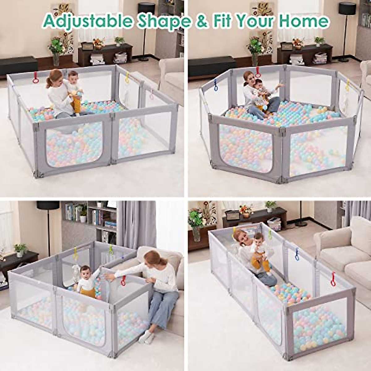 Baby Playpen, Kidirect Foldable Playpen Large Play Center Yards Play Pens for Babies, Shape & Size Adjustable Portable Infant Playpen Baby Fence Play Yard Safety Toddler Playpen